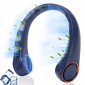 Geolinca Portable Neck Fan-Bladeless Neck Fans Portable Rechargeable, Cooling Personal Fan, Travel Fan 3 Speeds 78 Air Outlet, 5000 mAh Battery Neck Fans for Women Outdoor Indoor-Blue