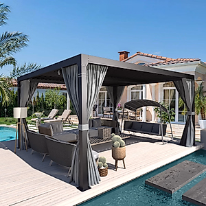 EROMMY 10X12 Pergola Louvered Outdoor Hard Top Pergola with Aluminum Frame and Adjustable Metal Rainproof Roof for Garden & Patio, Curtains and Netting Included, White…