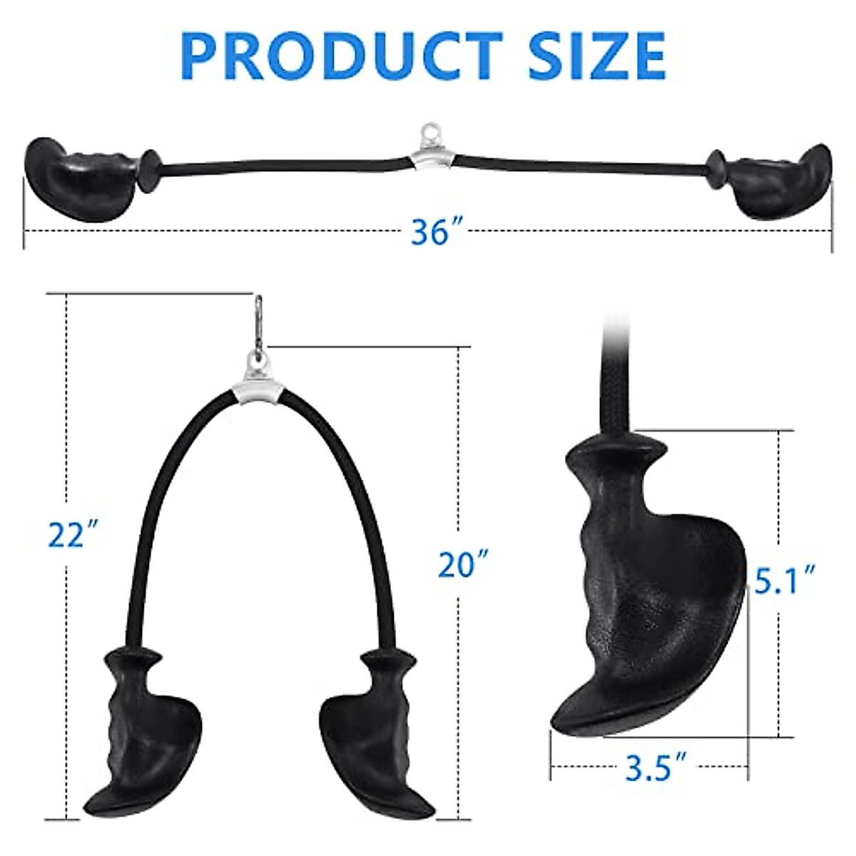 HXD-ERGO Tricep Rope with Ergonomic Handles, 36 Inch Tricep Pull Down Rope for Cable Machine, Pulley System, Triceps Rope Cable Attachment for Gym, Home (Black)