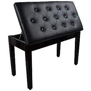 Haicool TOYEEKA Black 29'' Solid Wood PU Leather Double Duet Piano Stool Keyboard Bench with Storage， Load 440lb