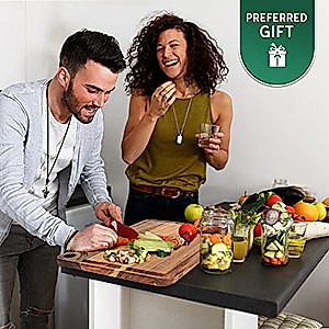 AZRHOM Large Wood Cutting Board for Kitchen 18x12 with Juice Groove Handle Non-slip Mats Hanging Hole for Meat Vegetables Cheese Chopping Board Butcher Block (Acacia)