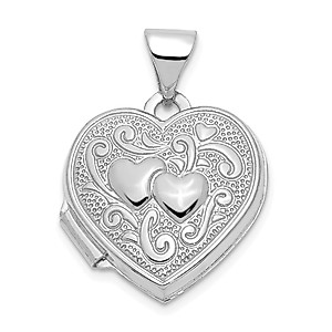 The Black Bow 14k White Gold 15mm Double Design Heart Shaped Locket