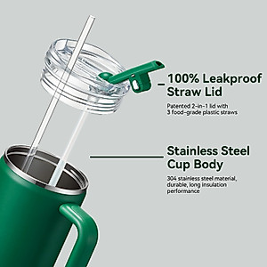 Gpeng 30/40/50 oz Tumbler with Handle, Water Bottles with Straw Lid, Insulated Stainless Steel Travel Mug Cup Holder Friendly, Keep Drinks Cold or Hot for Hours
