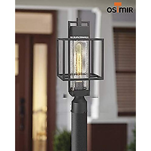Osimir Outdoor Post Light Fixture, 1-Light Exterior Post Lantern with Pier Mount Base, Pier Light with Bubble Glass Shade Black Finish, Outdoor Light for Patio, Porch, Yard, Garden 2375/1GL