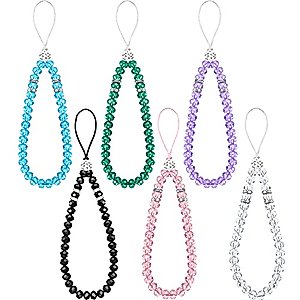 6 Pieces Beaded Cell Phone Lanyard Short Hand Wrist Lanyard Strap Crystal Beads Mobile Phone Chain for Girl Women Cell Phone (Classic Color)
