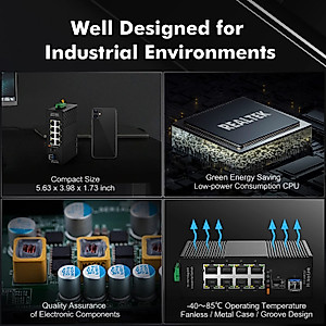 MokerLink 8 Port Gigabit Industrial DIN-Rail Ethernet Switch, 2 SFP Ports with 1 LC 20KM Module(SMF), IP40 Rated Unmanaged Network Switch (-40 to 185°F), with UL Power Supply