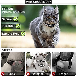 Reflective AirTag Cat Collar, FEEYAR Integrated Air Tag Cat Collar for Apple, Leather GPS Cat Collar with AirTag Holder and Bell [Black], Tracker Cat Collars for Girl Boy Cats, Kittens and Puppies