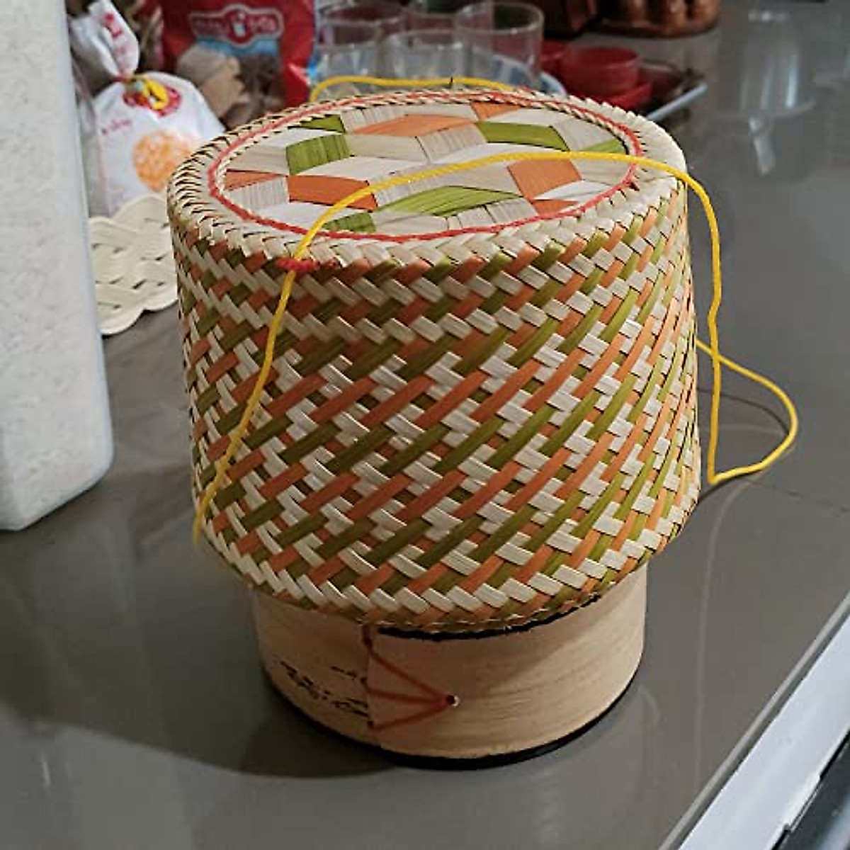 Heavens Tvcz Bamboo Sticky Rice Serving Basket Handmade ''KRA-Tip'' Thai Laos Traditional Weave Wickerwork with Vegetable Based Dye Serving Keep Sticky Rice Warm for Family