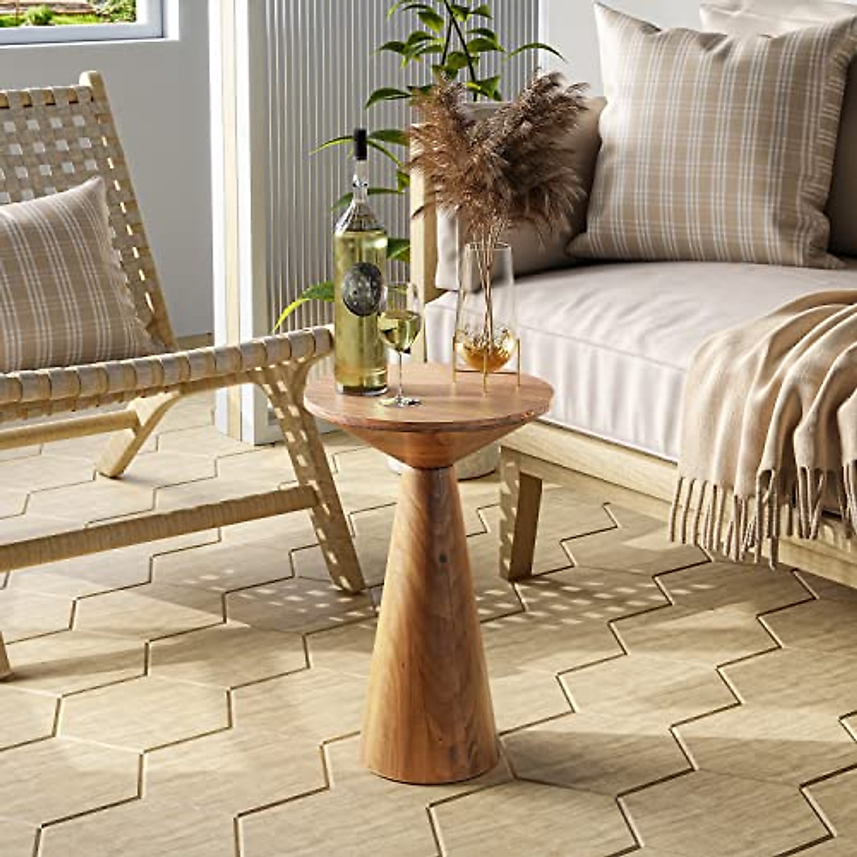 COZAYY Small Pedestal End Table Round Farmhouse Martini Table Wood Plant Stand Rustic Drink Table for Small Space Living Room, Walnut