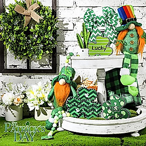 3 Pieces St. Patrick's Day Wooden Decors Irish Shamrocks Ornaments Lucky Clover Baubles Green Shamrock Signs for Desk, Office and Home Decoration (Cute Style)