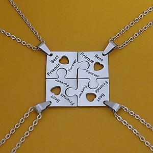 Yocoyee 4 Pcs Puzzle Best Friends Forever Necklaces Stainless Steel Engraved Heart & 3 Pcs Simple Bar Pendant Set Friendship Necklaces-4 Pcs Puzzles