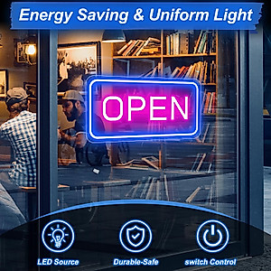 VEIOPGAB Neon Open Signs for Business, 16''x 9'' LED Open Sign, Super Bright Open Neon Sign (Blue&Pink), with ON/OFF Switch & Adapter, Neon Light Up Sign for Window Party Wall Bars Coffee Club Hotel
