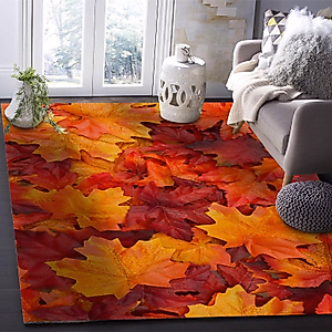 Natural Scenery Fall Leaves Forest Area Rug, Thanksgiving Autumn Leaves Red Decorative Rug, Easy Clean Carpet with Anti-Slip Backing for Bedroom Living Room Dining Room Office 3ftx4ft