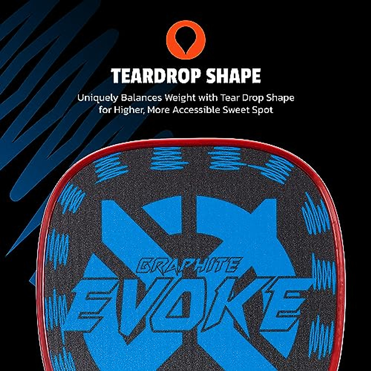 Onix Graphite Evoke Tear Drop Pickleball Paddle Features Tear Drop Shape, Polypropylene Core, and Graphite Face, Blue