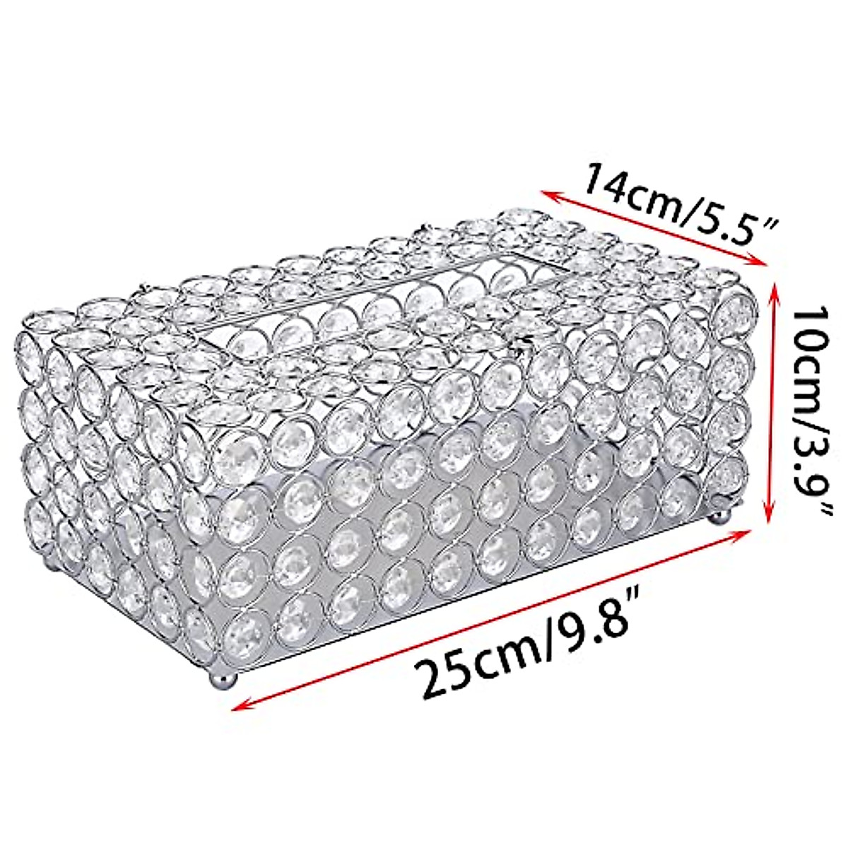 Sumnacon Crystal Rectangular Tissue Box Cover - Decorative Glass Tissue Box Holder, Sparkling Facial Tissue Holder for Bathroom Vanity Dresser Night Stand Table Countertop Home Office Decor, Silver