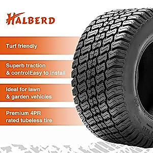 HALBERD 2 PCS 15x6.00-6 Lawn Mower Tires 4PR Turf Saver Lawn & Garden Tires for Garden Tractor Riding Mower, Tubeless
