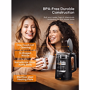 Electric Kettle, 1.7L Glass Tea Kettle, with Keep Warm, 5 Temperature Control, 1500W Fast Boil, Auto Shut-Off & Boil-Dry Protection, with 5 Colored Lights, Black