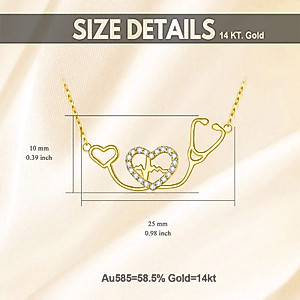 SISGEM 14K Real Gold Stethoscope Necklace for Women,Yellow Gold Created Moissanite Heart and Heartbeat Necklaces,Medical Jewelry for Doctor Nurse Medical Student RN Nurse Gifts,16''-18'' (Style-2)