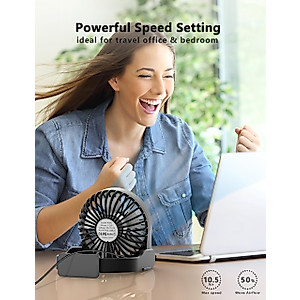 GRANDFAST Small Desk Fan, 3 Speeds Silent Travel Fan, Portable mini Desktop Fan, 180° Foldable Table Fan, USB Powered Cooling Fan for Bedroom Home Office Outdoor Trip