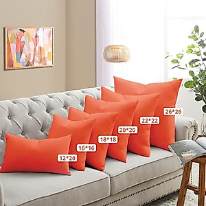 puredown® Outdoor Water Resistant Throw Pillows, Feathers and Down Filled Decorative Pillows for Couch Cushion Garden Bench 12 x 20 Inch, Set of 2, Orange