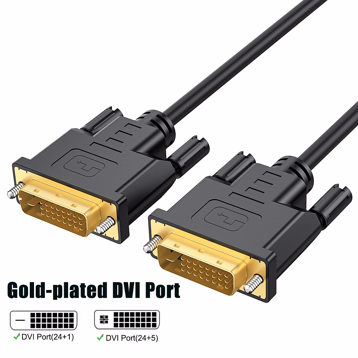 UVOOI DVI Cable 25FT, DVI to DVI-D Cable 25 Feet Long DVI Cord Support 1080P for Computer, PC, Laptop, Monitor, TV and Projector