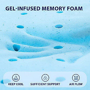 subrtex 2 Inch Gel-Infused Memory Foam Bed Mattress Topper High Density Cooling Pad Removable Fitted Bamboo Cover Ventilated Design-10 Years Warranty (Queen)