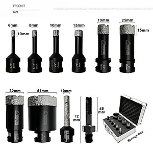 SHDIATOOL Diamond Drill Bits Hole Saw Kit for Porcelain Tile Ceramic Marble and 1pc Diamond Beveling Chamfer Bits