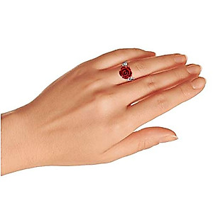 Bling Jewelry CZ Accent Flower Fashion Red carved Rose Statement Ring For Women For Teen .925 Sterling Silver