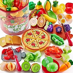Shimirth 67Pc Pretend Play Food Sets for Kids Kitchen, Pizza Toy Food & Cutting Fake Food - Fruits & Vegetables, Play Kitchen Toys Accessories, Pretend Food Toys for Toddlers Boys Girls Birthday Gift