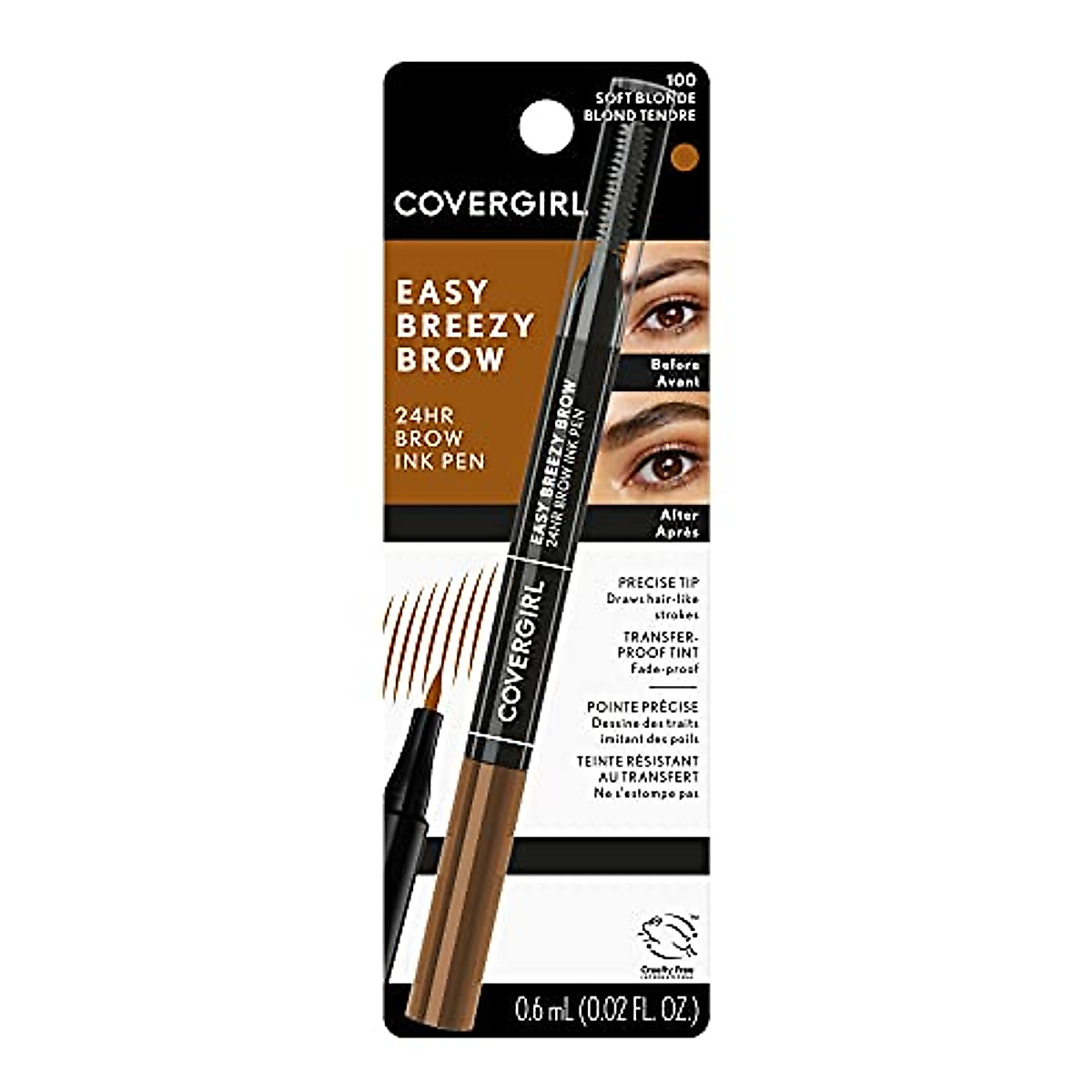 COVERGIRL Easy Breezy Brow All-Day Brow Ink Pen, Soft Blonde, Natural, Pack of 1, Eyebrows, Eyebrow Pencil, Brow Pencil, Matte, Eyebrow Enhancer,Tip, Smudge Proof, Longlasting