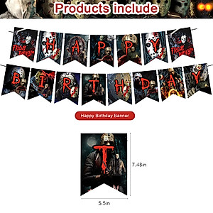 Friday The 13th Party Decorations,Birthday Party Supplies for Horror Movie Party Supplies Includes Banner - Cake Topper - 12 Cupcake Toppers - 18 Balloons