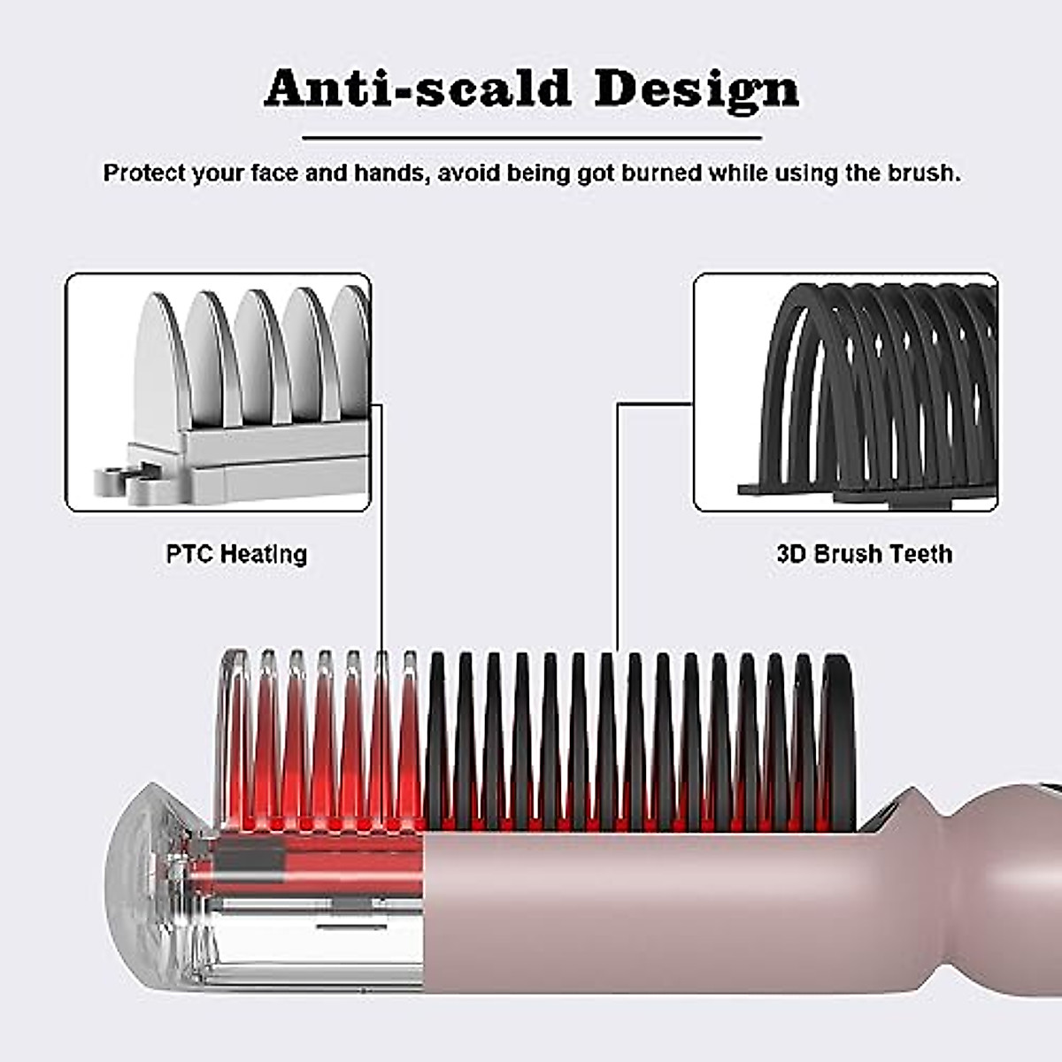 2023 Upgraded Hair Straightener Brush - Professional Ionic Hair Straightener Comb for Women, Hair Care & Ease Frizz, Anti-Scald, 5 Temp Settings for Home,Travel & Salon (Pink)