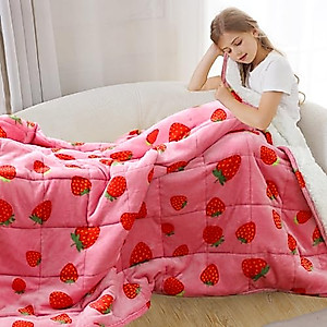 Aemicion Kids Weighted Blanket 7 pounds Twin Size 41"x 60",Soft Sherpa Fleece Heavy Blanket for Sleeping Perfect for 60-90lbs, Cute Strawberry Pink Weighted Throw balnket as Gifts for Daughter Girls