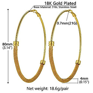 Big Hoop Earrings For Women Large Hoops 18K Gold Plated Stainless Steel Large Round Earring Chunky Gold Hoop Earrings