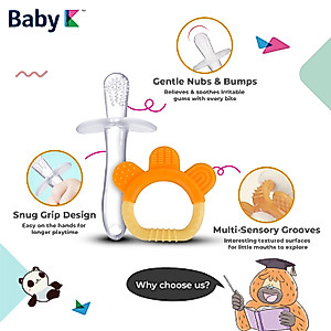 BABY K Baby Teething Toys Set 10 Pcs (Pink) - Teething Mitten for Infants - Freezable Teething Toys for Gum Relief - Sensory Toys for Babies with Soft Nubs - Teething Mittens for Babies 0-6 Months