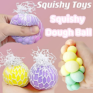 Stress Balls for Kids Fidget Toys Adults Mesh Grape Stress Ball (4Pack) Squishy Toys Fidget Squish Dough Ball Autism Sensory Toys for Autistic Children Stress Relief Toy Party Favors for 8-12