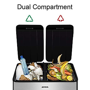 ANVAVA Trash Can, 30 Liter(2x15 Liter) Dual Step Trash Can Stainless Steel Dual Compartment Recycling Kitchen Step Trash Can with Removable Inner Bucket and Soft Close Lid Rubbish Bin (30 Liter)