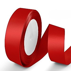 VISPAD 25 Yards 1 inch Satin Ribbon, Solid Color Fabric Ribbon Perfect for Gift Wrapping, Wedding, Handmade Bows, Floral Bouquets and Party Decoration(red)