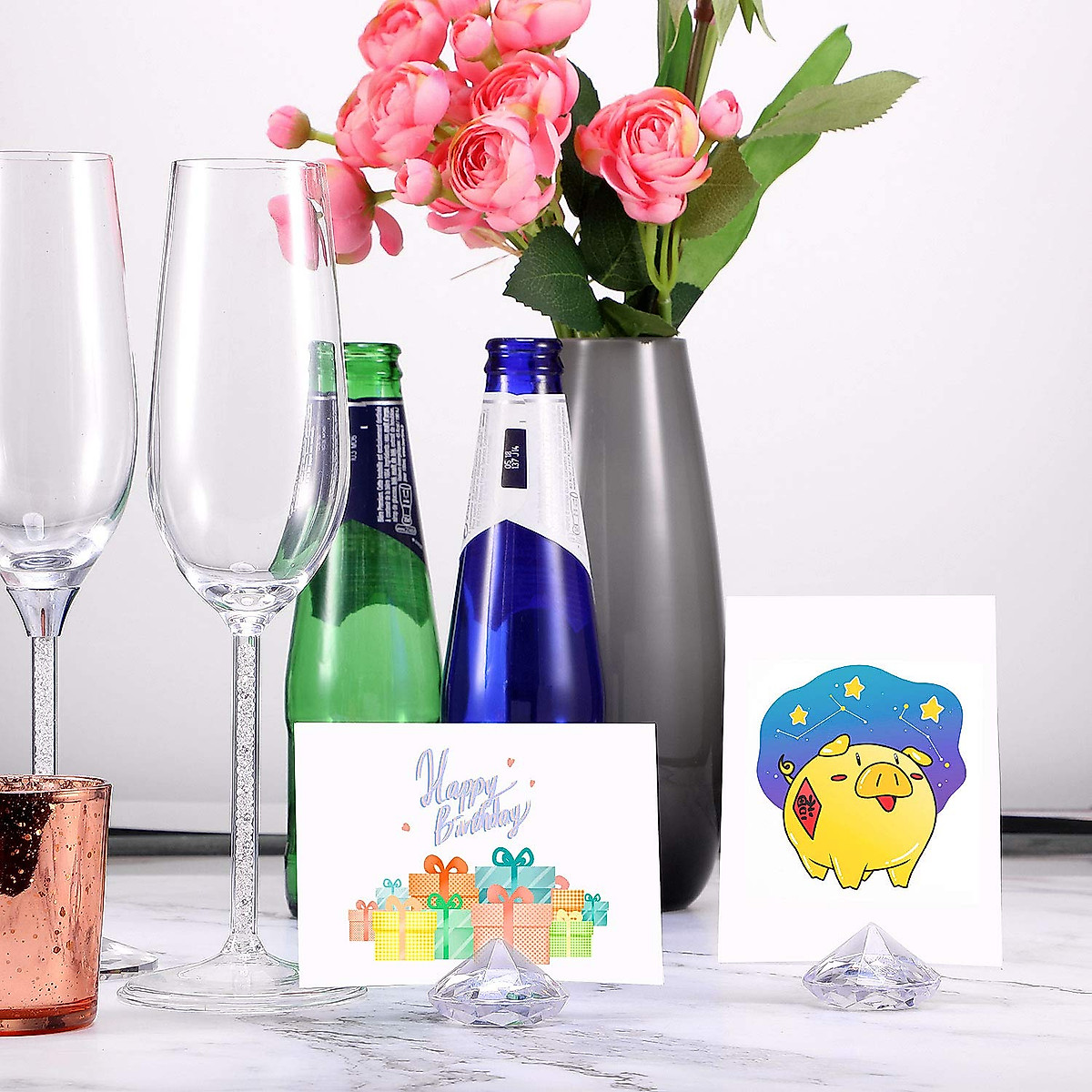 Boao 24 Pack Place Card Holders Harp-Clip Table Number Holder Diamond Acrylic Crystal Table Card Stands for Table Decorations(Clear)