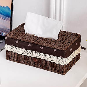 BUPEI Living Room Tissue Box Desktop Paper Box Home Coffee Table Key Basket Imitation Straw Storage Box Simple Napkin Paper Box (Color : Large Brown Belt Buckle)