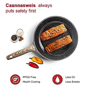 Caannasweis Nonstick Pan, Nonstick Stone Frying Pan, Best Nonstick Omelette Skillet Fry Pan with Soft Touch Handle, Induction Compatible (8+9.5+11 Inch Grey)