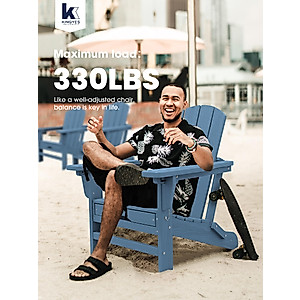 KINGYES Chair with Cup Holder, Wood-Like Reclining Versatile Adirondack Chair, Blue