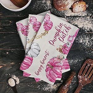 Fall Kitchen Towels Set White Pink Pumpkin Truck Flower Thanksgiving Dish Towel Autumn Leaf Dishcloths 4 Pack,Absorbent Soft Cotton Dish Cloths Tea Towels Fall Seasonal Decoration Hand Towels Set