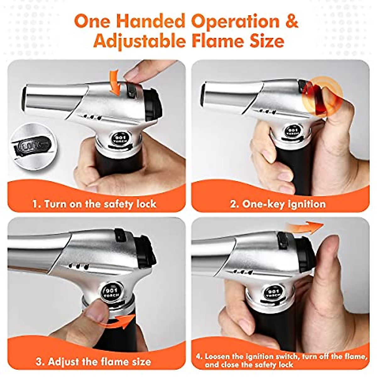 Culinary Butane Torch, Kitchen Refillable Butane Blow Torch with Safety Lock and Adjustable Flame for Crafts Cooking BBQ Baking Brulee Creme Desserts DIY Soldering (Butane Gas Not Included)