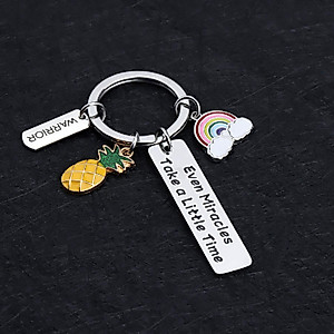 CENWA Rainbow Baby Keychain for New Mom Even Miracles Take a Little Time Keychain IVF Infertility Warrior Gift (Take a Little Time K)