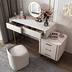 SDGH Dressing Table Set with LED Lighting Side Cabinet and 5 Drawers sintered Stone Dressing Table with Stool