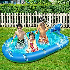 VALICLUD Toddler Toy Swimming Pool with Sprinkler Kids Pool Family Inflatable Blue Blow Up Lounge Swimming Pools Water Spraying Pool 170x110cm for Outdoor Garden Backyard Inflatables