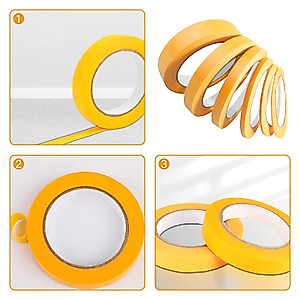 PETDCHEB 6 Rolls Fine Line Tape Painters Tape 1/16, 1/8, 1/5, 2/5, 1/2, 3/4 Inch x 55 Yard Fineline Masking Tape Painter Tape Adhesive Automotive for DIY Car Auto Paint (Yellow)