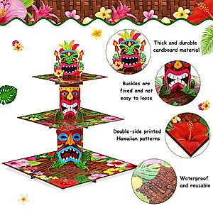 3 Tier Hawaiian Cupcake Stand Tiki Torch Cupcake Holder Luau Theme Cake Holder Decorations Tropical Cupcake Dessert Holder for Summer Pool Beach Birthday Party Supplies (2 Packs)