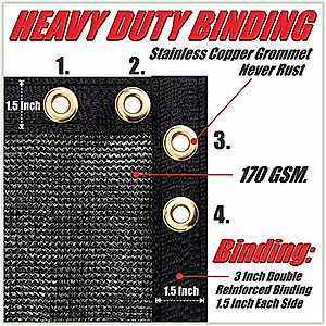 ColourTree 6' x 50' Black Fence Privacy Screen Windscreen Cover Fabric Shade Tarp Netting Mesh Cloth - Commercial Grade 170 GSM - Cable Zip Ties Included - We Make Custom Size